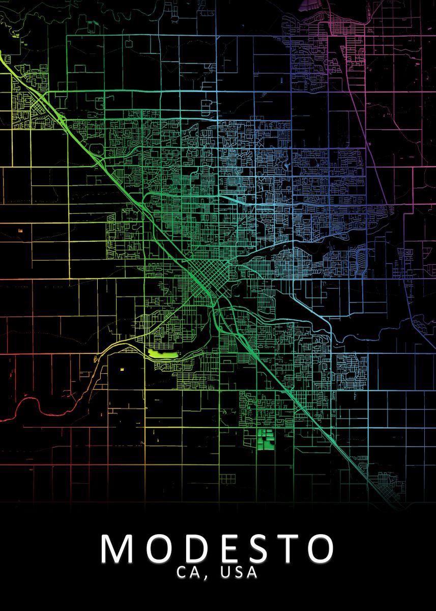 'Modesto CA USA City Map' Poster, picture, metal print, paint by City ...