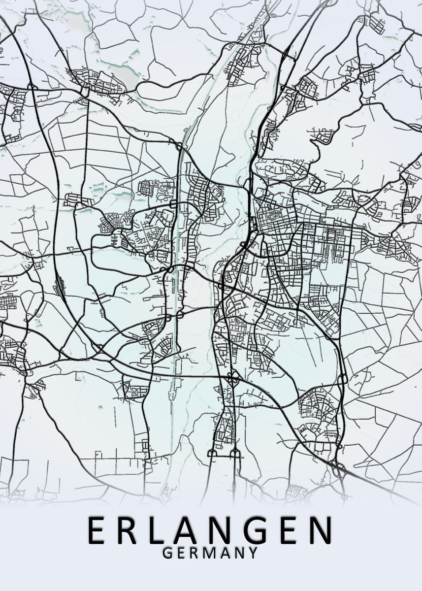 'Erlangen Germany City Map' Poster, picture, metal print, paint by City ...