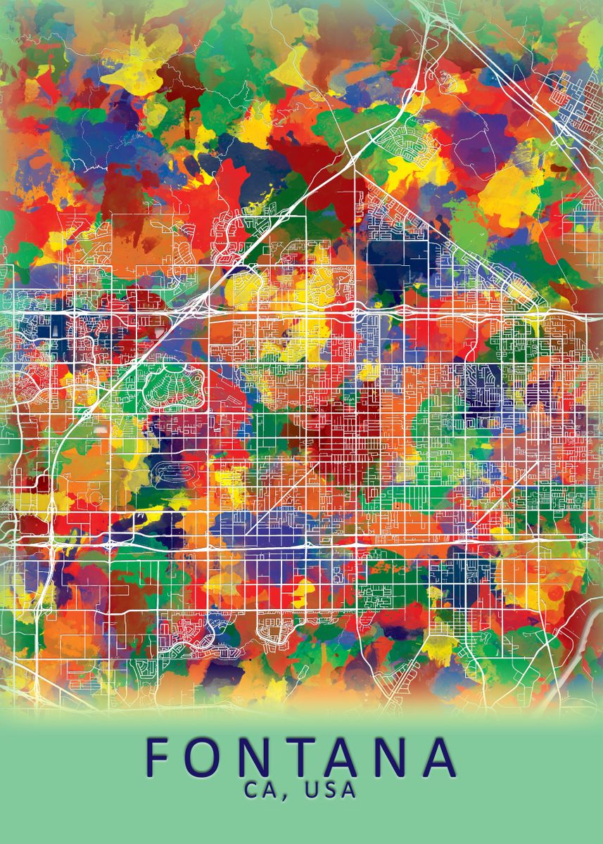 'Fontana CA USA City Map' Poster, picture, metal print, paint by City ...