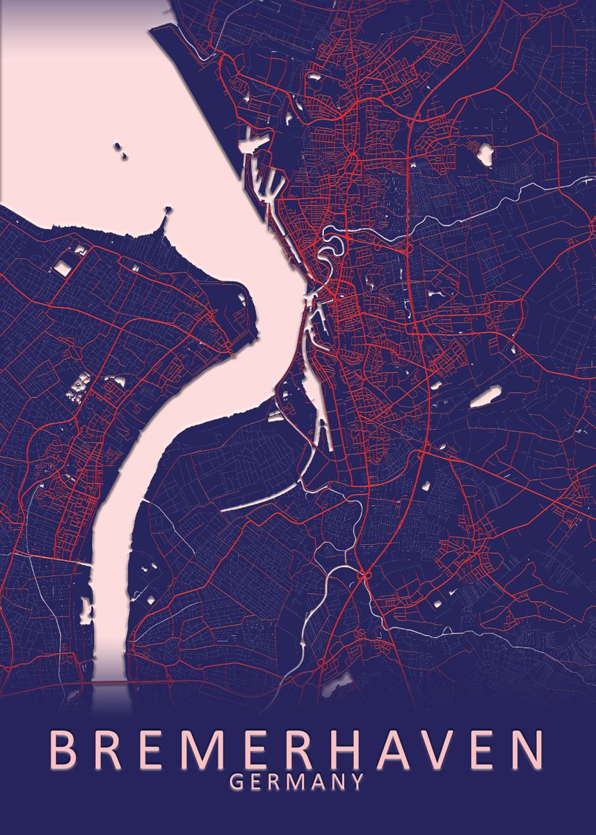 'Bremerhaven Germany Map' Poster, picture, metal print, paint by City ...