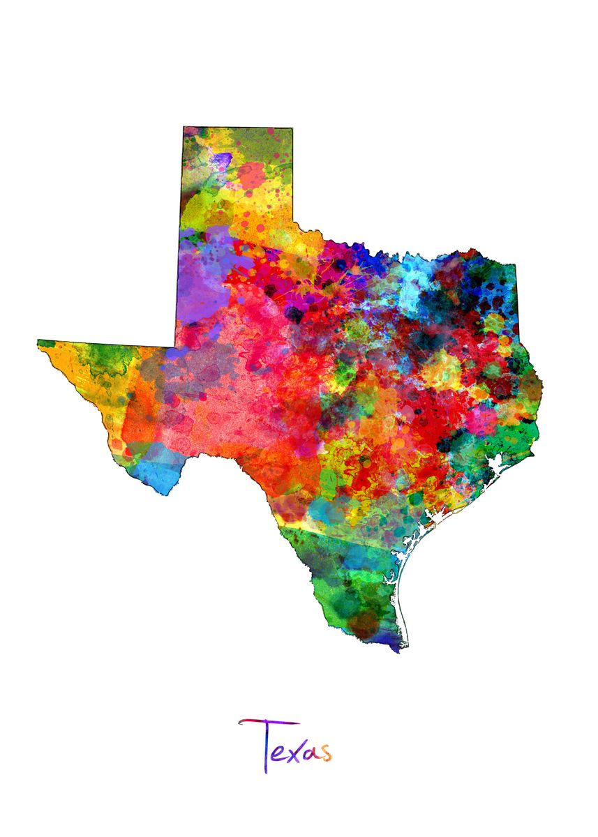 'Texas Map' Poster, picture, metal print, paint by Michael Tompsett ...