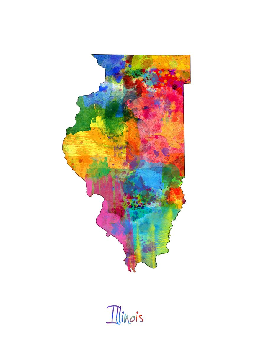 'Illinois Map' Poster, picture, metal print, paint by Michael Tompsett ...