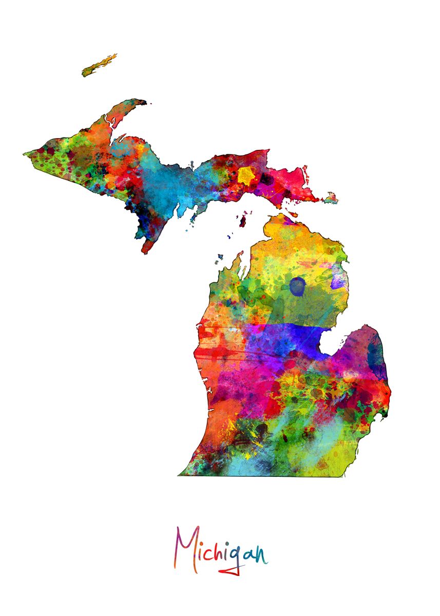 'Michigan Map' Poster, picture, metal print, paint by Michael Tompsett ...