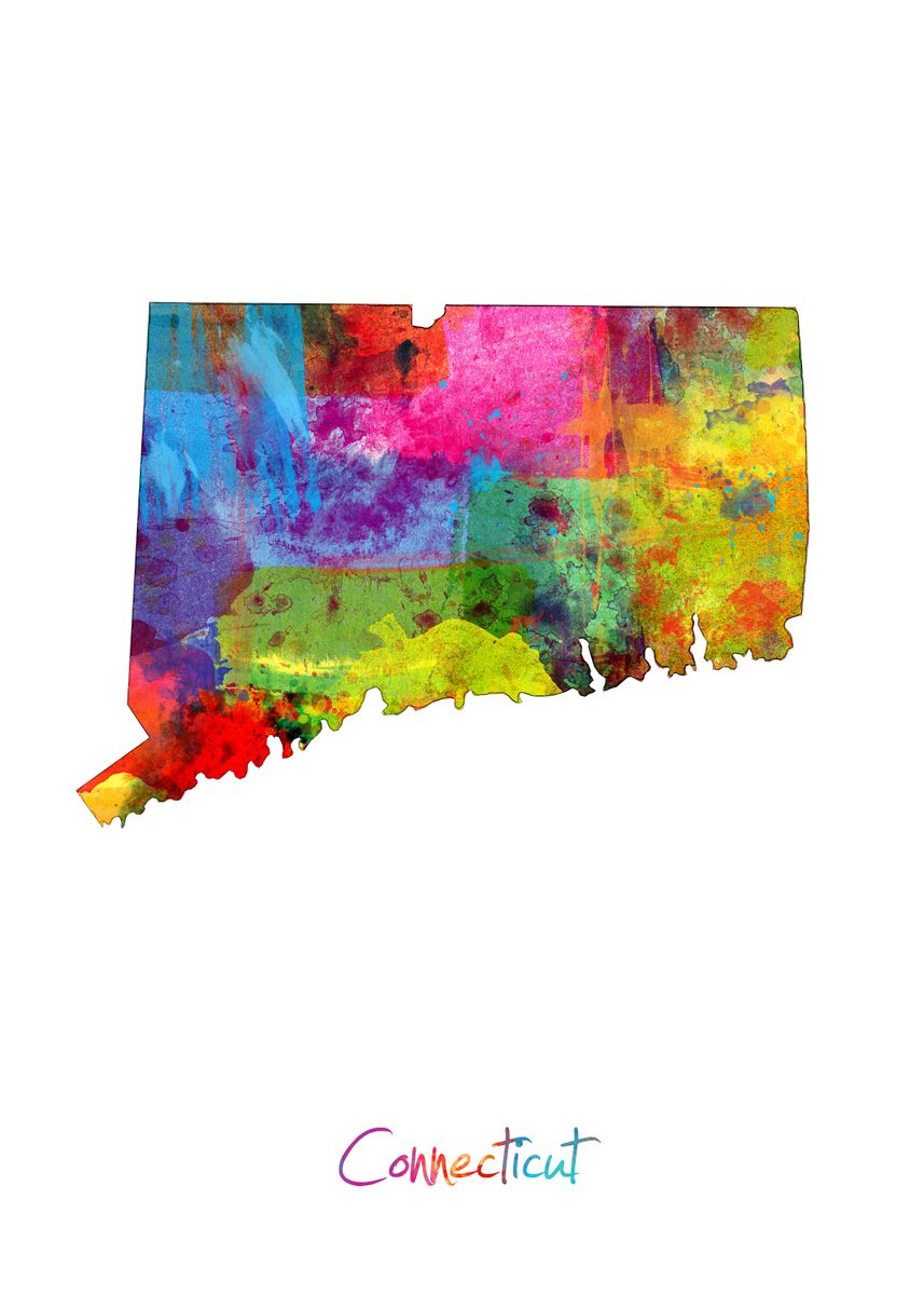 'Connecticut Map' Poster, picture, metal print, paint by Michael ...