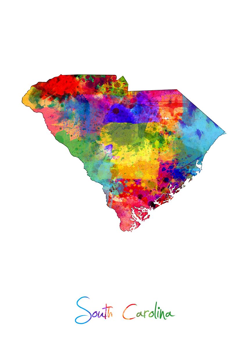 'South Carolina Map' Poster, picture, metal print, paint by Michael ...