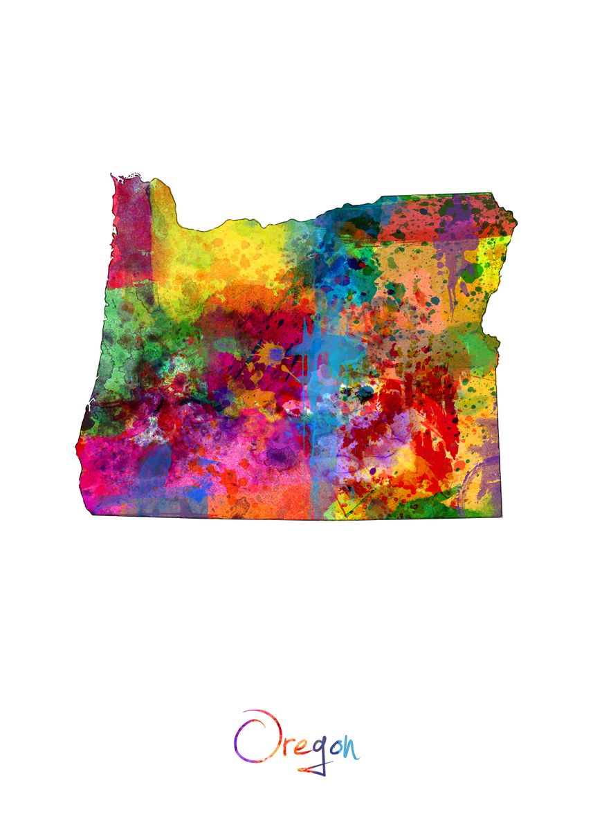 'Oregon Map' Poster, picture, metal print, paint by Michael Tompsett ...