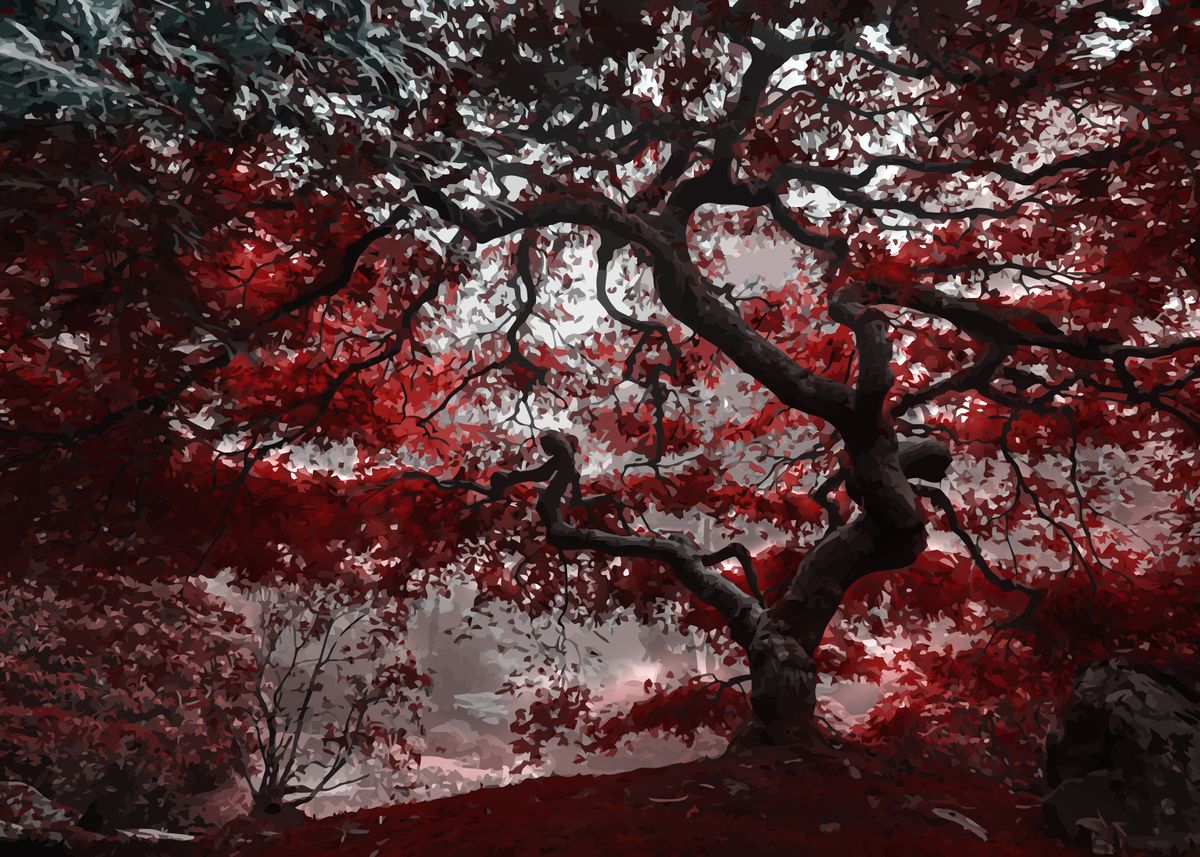 'Red Blossom Tree' Poster by Art Shack | Displate