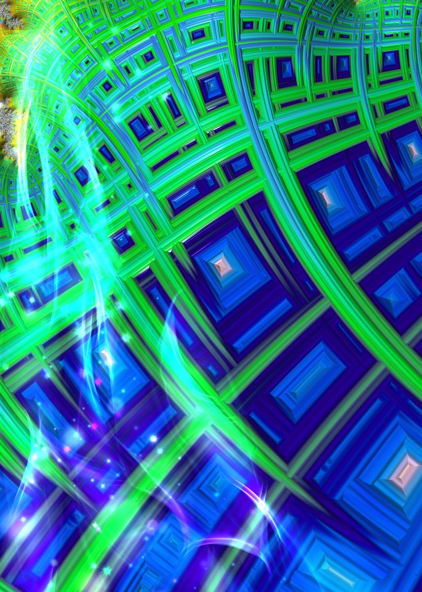 'Green Blue Squares Fractal' Poster by Cindy Boyd | Displate