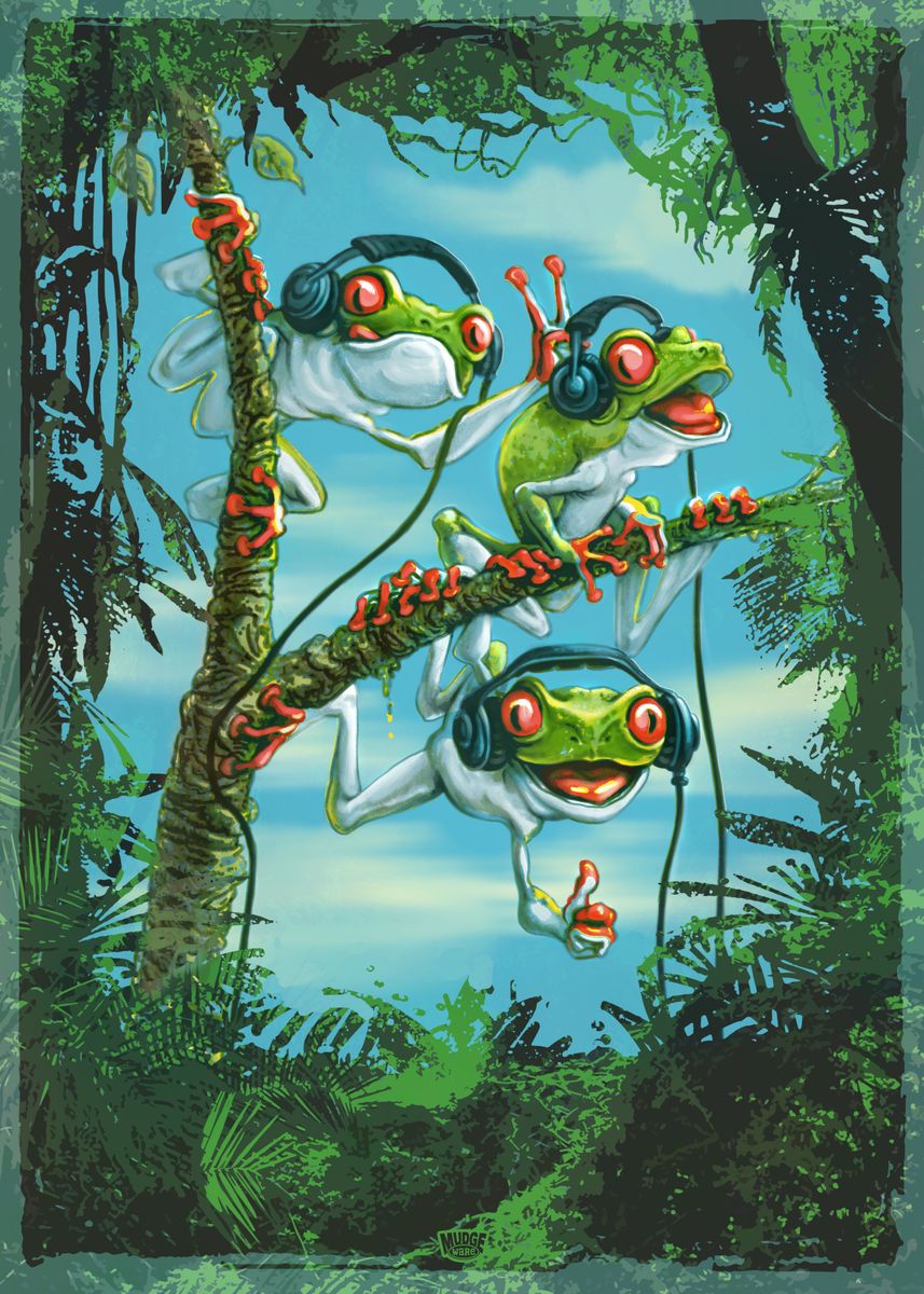 'Chillin Tree Frog Trio' Poster by Mudge Studios | Displate