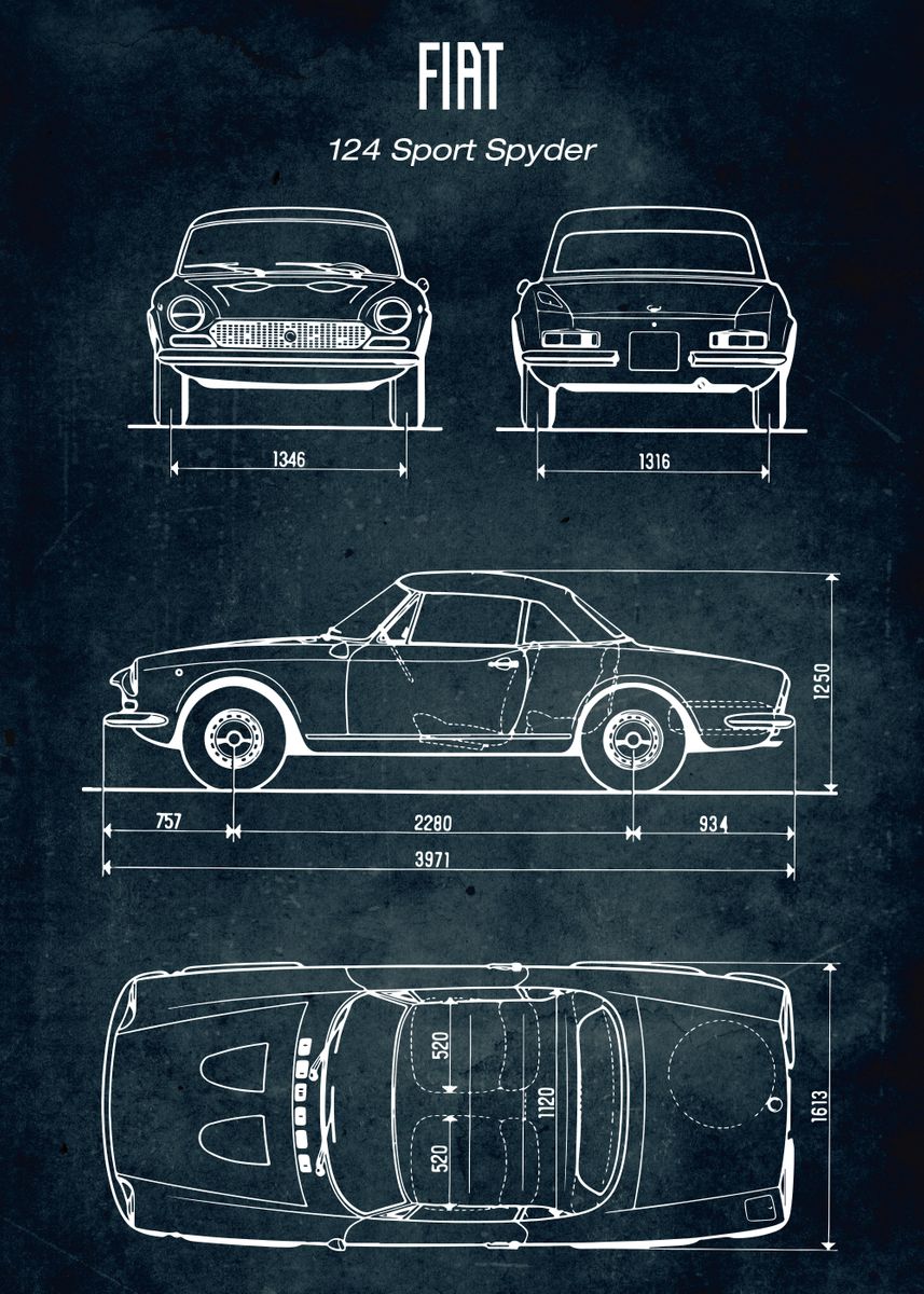 'No076 Fiat 124 sport spyde' Poster, picture, metal print, paint by ...