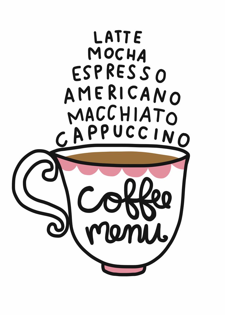 'Coffee menu cartoon' Poster, picture, metal print, paint by Chantipa ...