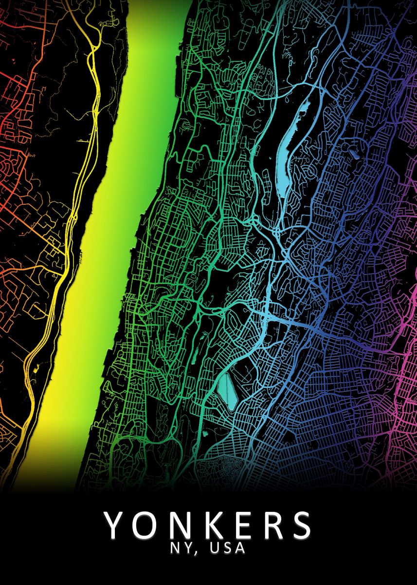 'Yonkers NY USA City Map' Poster, picture, metal print, paint by City ...
