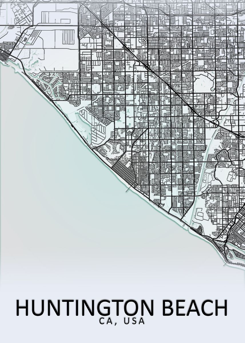 'Huntington Beach USA Map' Poster, picture, metal print, paint by City ...