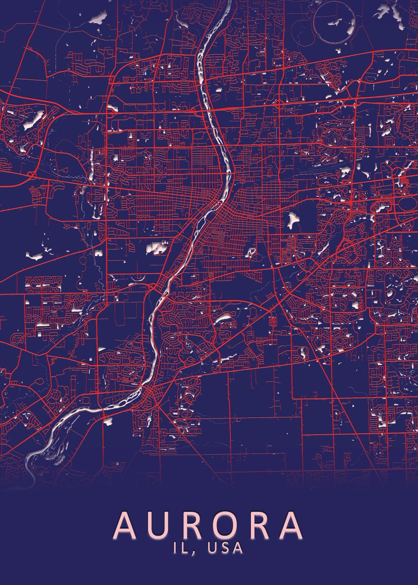 'Aurora IL USA City Map' Poster, picture, metal print, paint by City ...