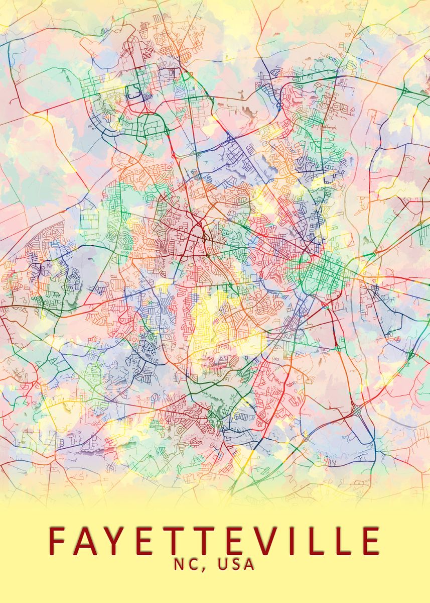 'Fayetteville USA City Map' Poster, picture, metal print, paint by City ...