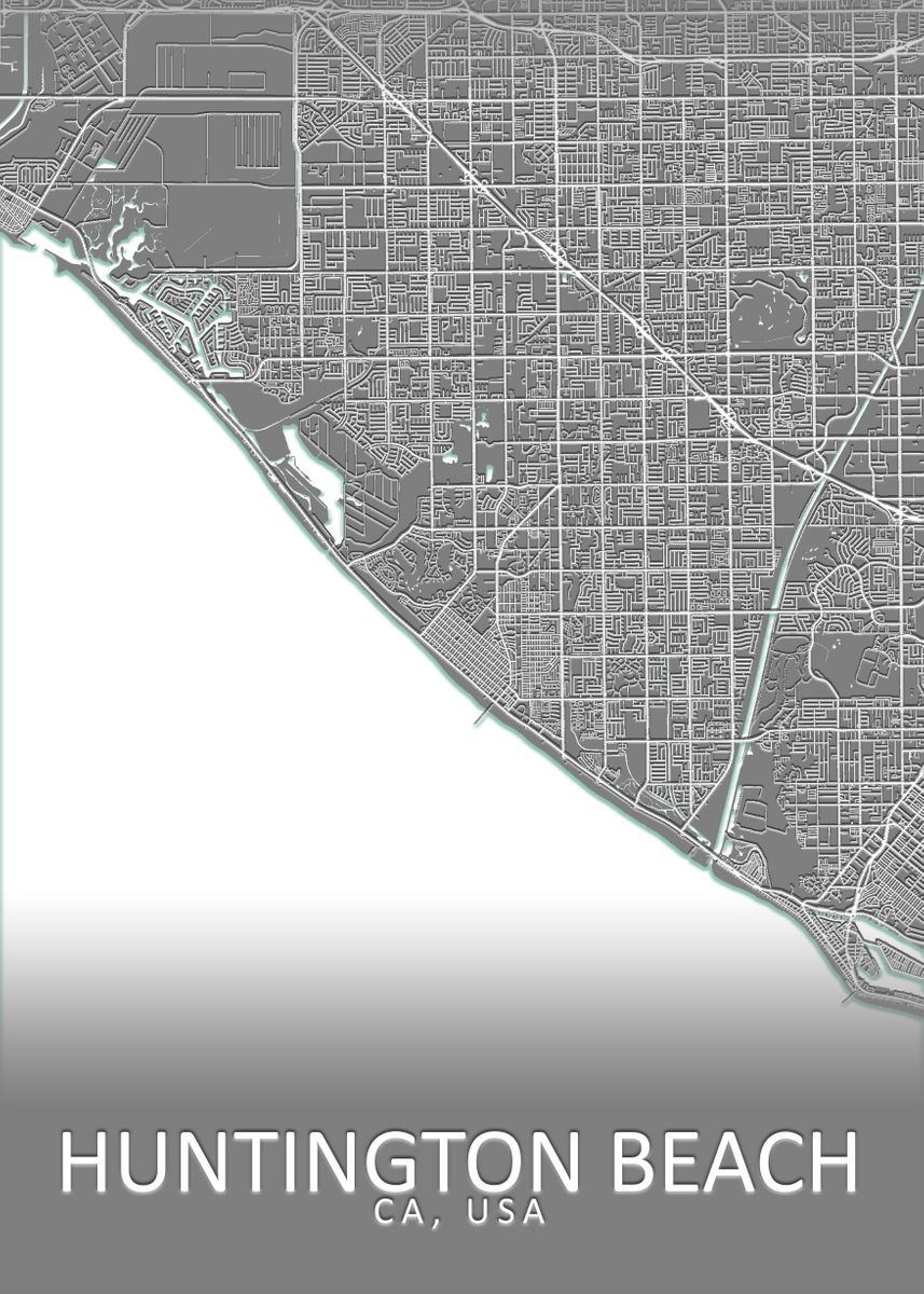 'Huntington Beach USA Map' Poster, picture, metal print, paint by City ...