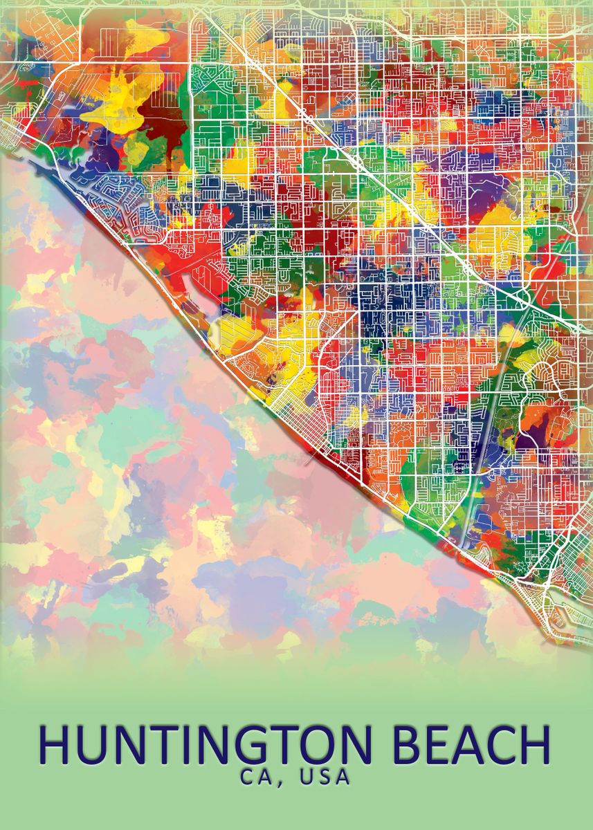 'Huntington Beach USA Map' Poster, picture, metal print, paint by City ...
