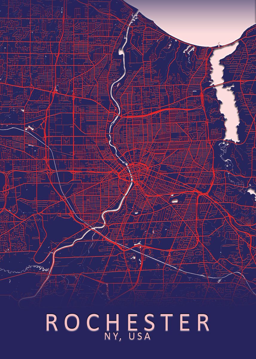'Rochester USA City Map' Poster, picture, metal print, paint by City ...