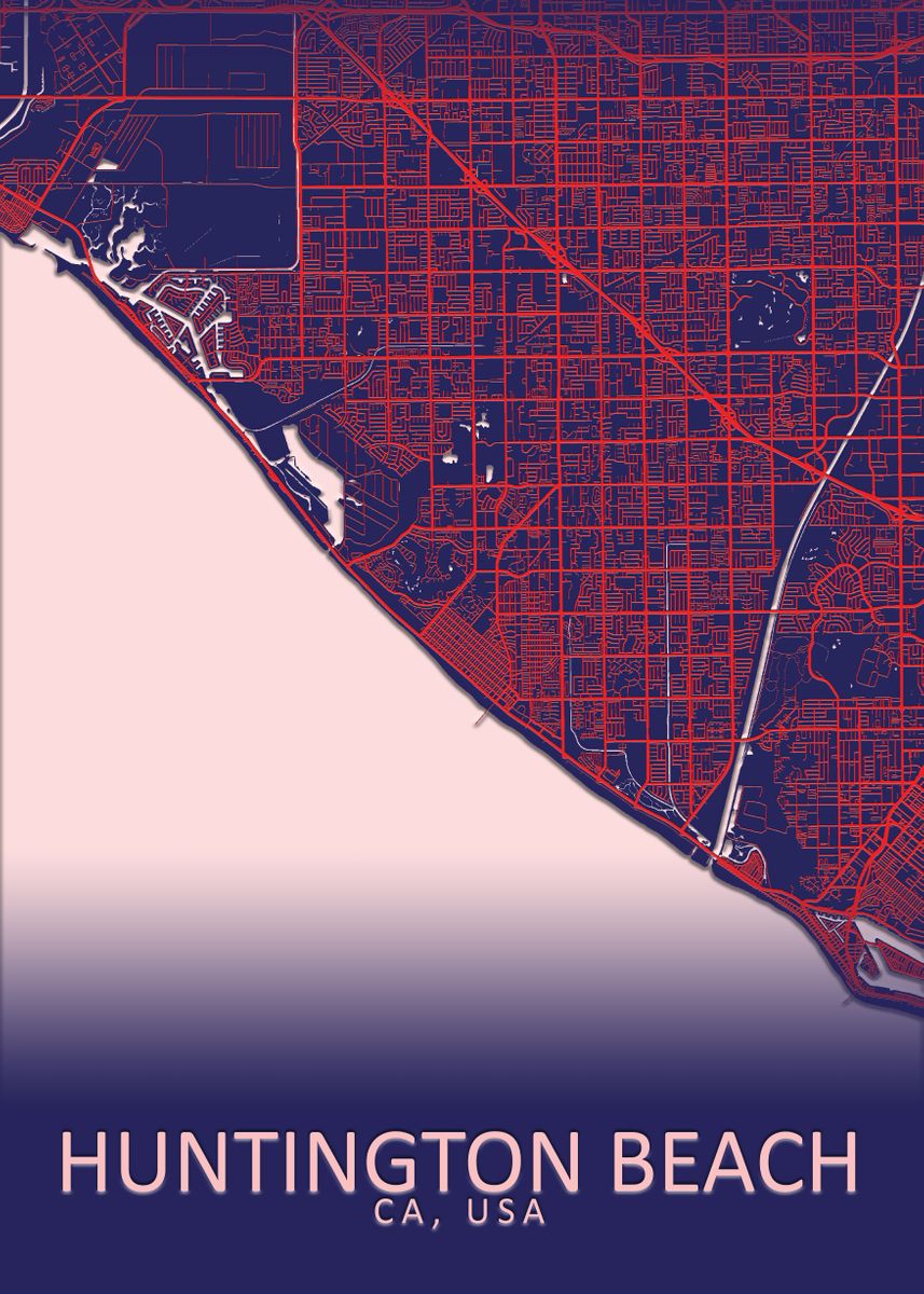 'Huntington Beach USA Map' Poster, picture, metal print, paint by City ...