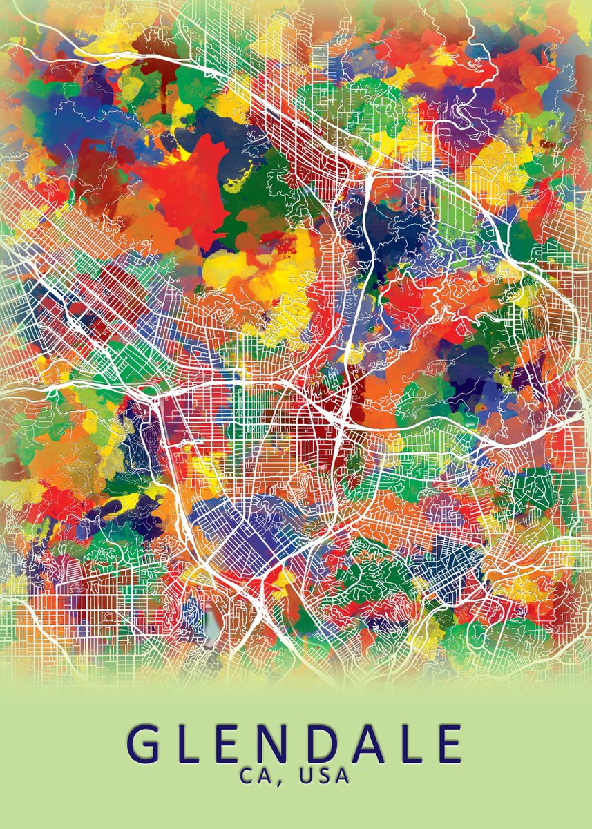 'Glendale CA USA City Map' Poster, picture, metal print, paint by City ...