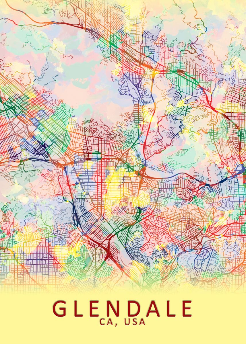 'Glendale CA USA City Map' Poster, picture, metal print, paint by City ...