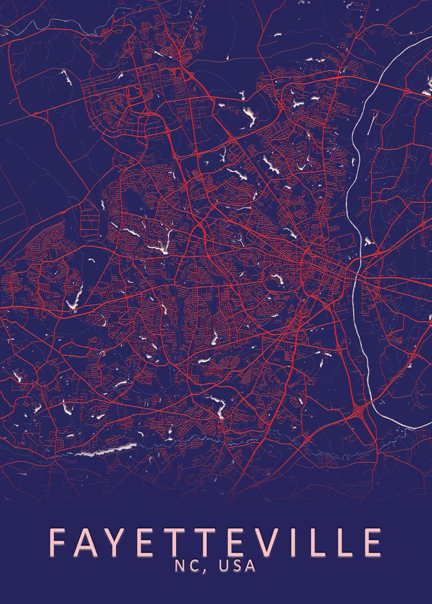 'Fayetteville USA City Map' Poster, picture, metal print, paint by City ...