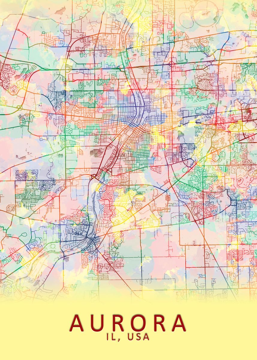 'Aurora IL USA City Map' Poster, picture, metal print, paint by City ...