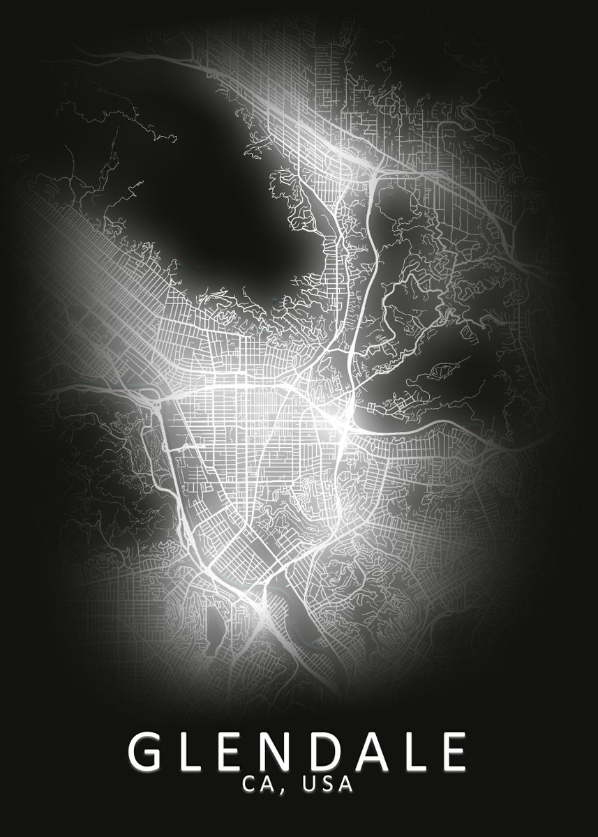 'Glendale CA USA City Map' Poster, picture, metal print, paint by City ...