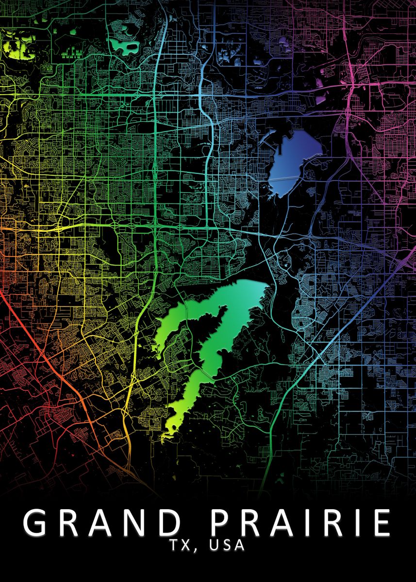 'Grand Prairie USA City Map' Poster, picture, metal print, paint by ...