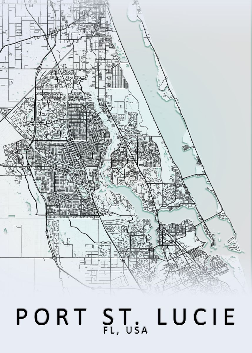 'Port St Lucie USA City Map' Poster, picture, metal print, paint by ...