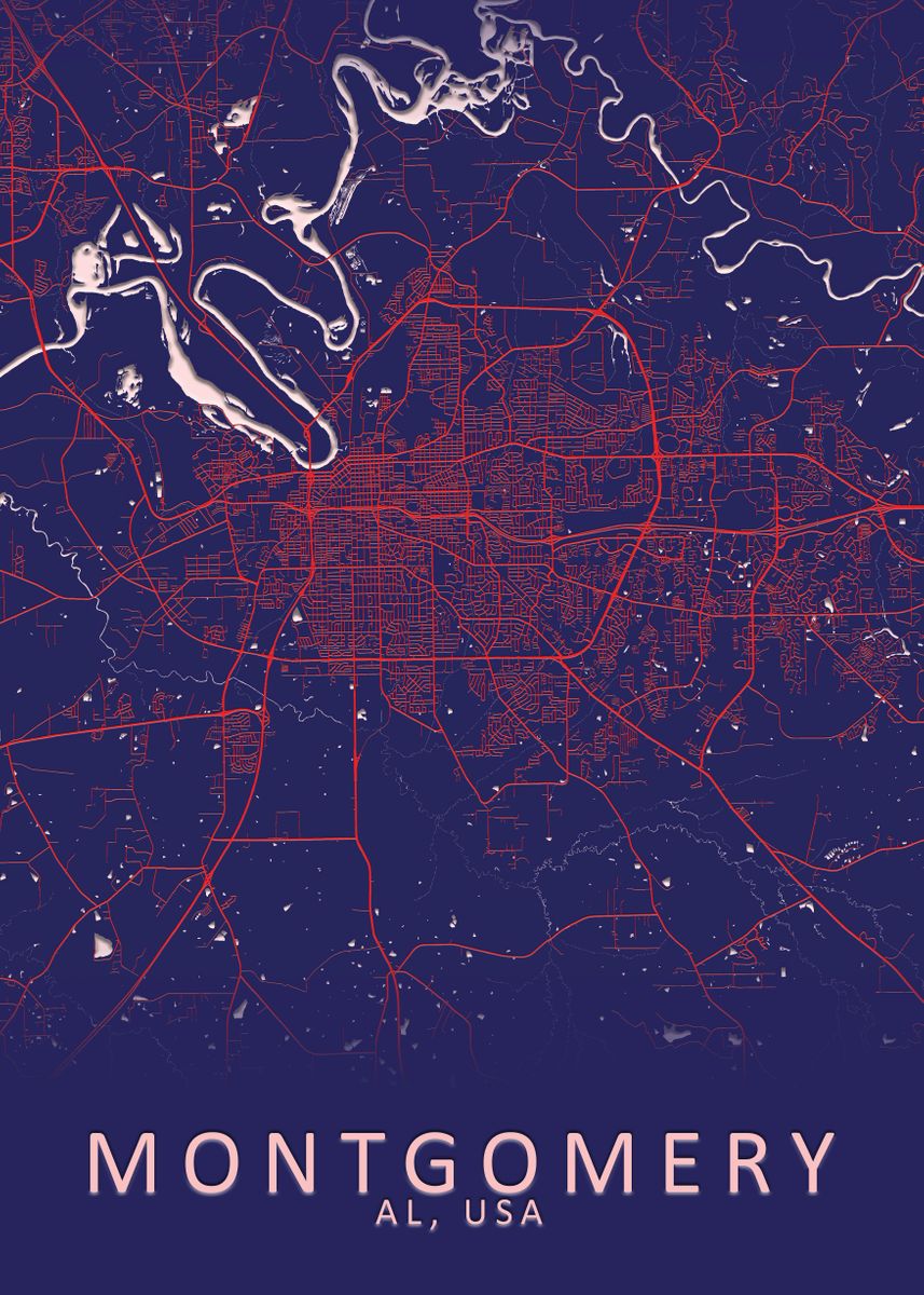 'Montgomery AL USA City Map' Poster, picture, metal print, paint by ...