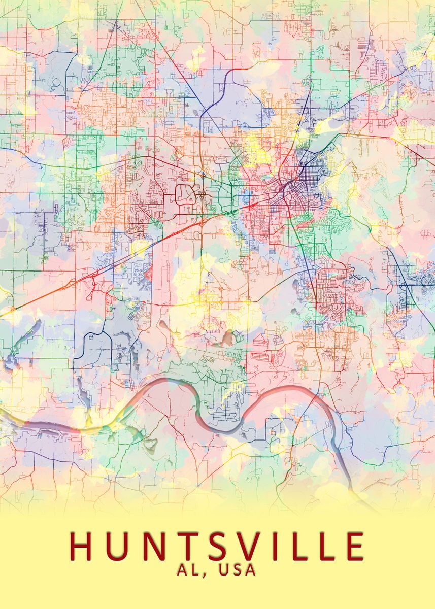'Huntsville AL USA City Map' Poster, picture, metal print, paint by ...