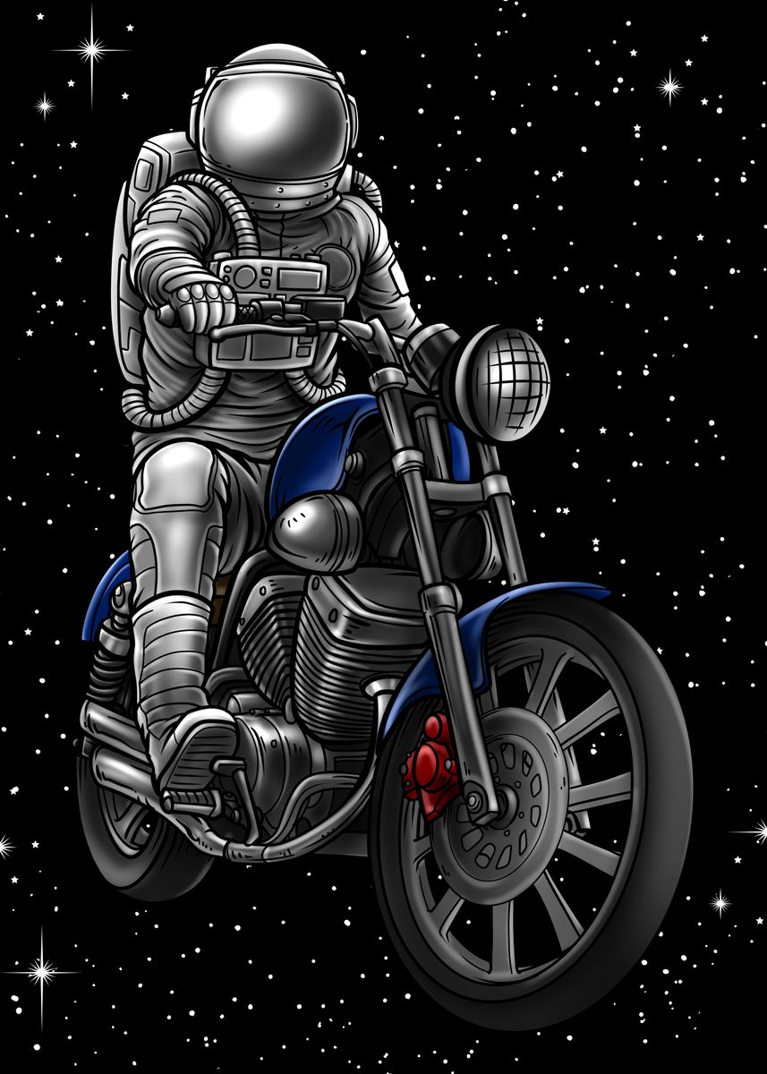 'Astronaut on Motorcycle' Poster, picture, metal print, paint by ...