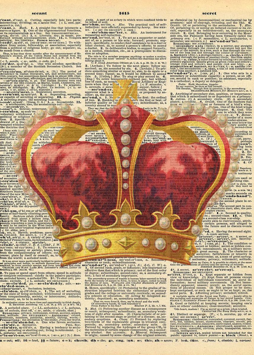 'Crown on Dictionary Page' Poster, picture, metal print, paint by Aloke ...