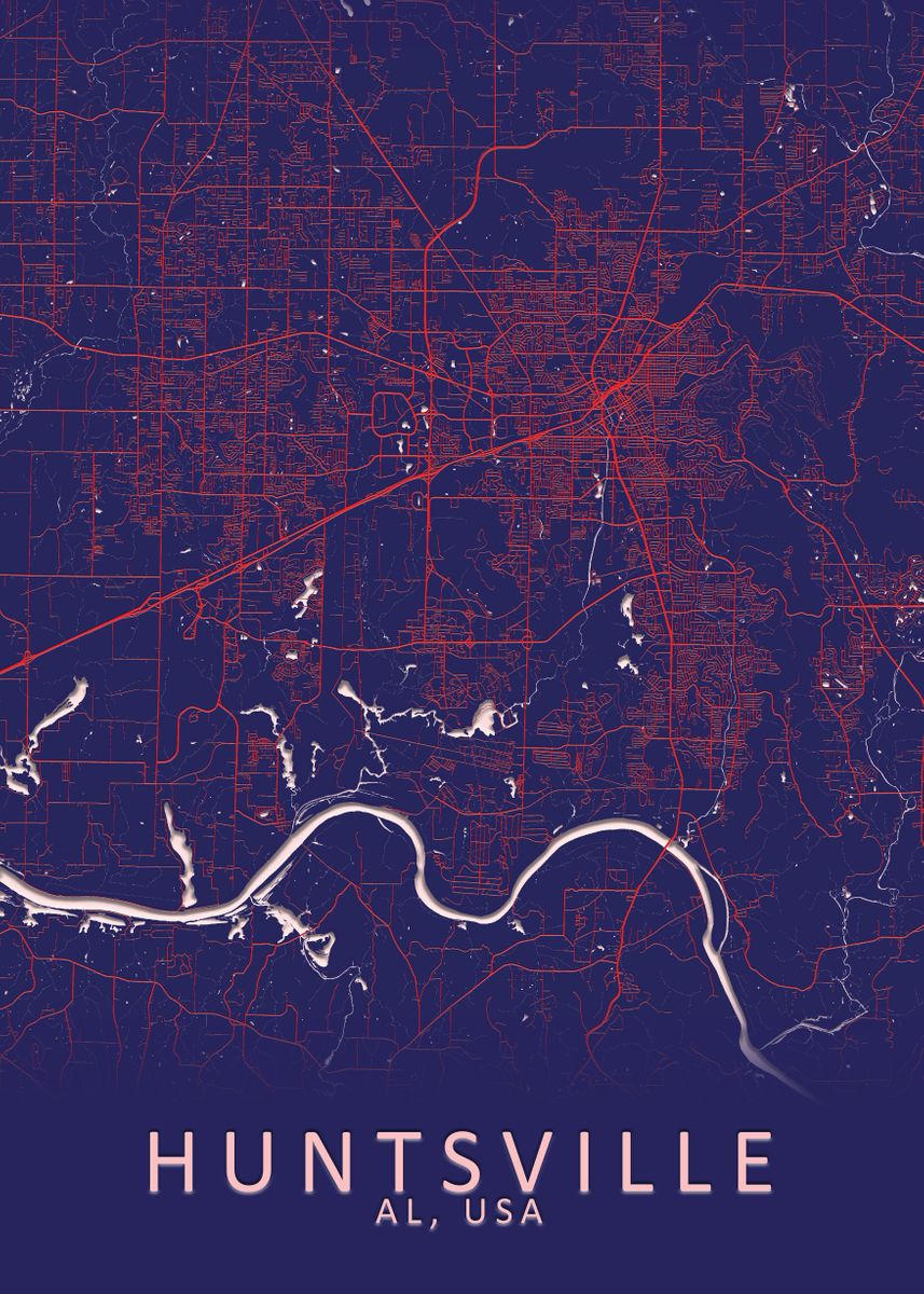 'Huntsville AL USA City Map' Poster, picture, metal print, paint by ...