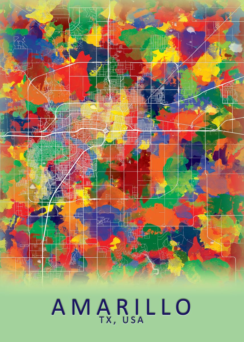 'Amarillo TX USA City Map' Poster, picture, metal print, paint by City ...