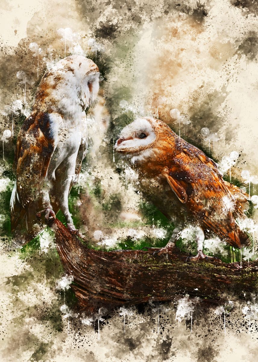 'Owls' Poster, picture, metal print, paint by VM Designs | Displate