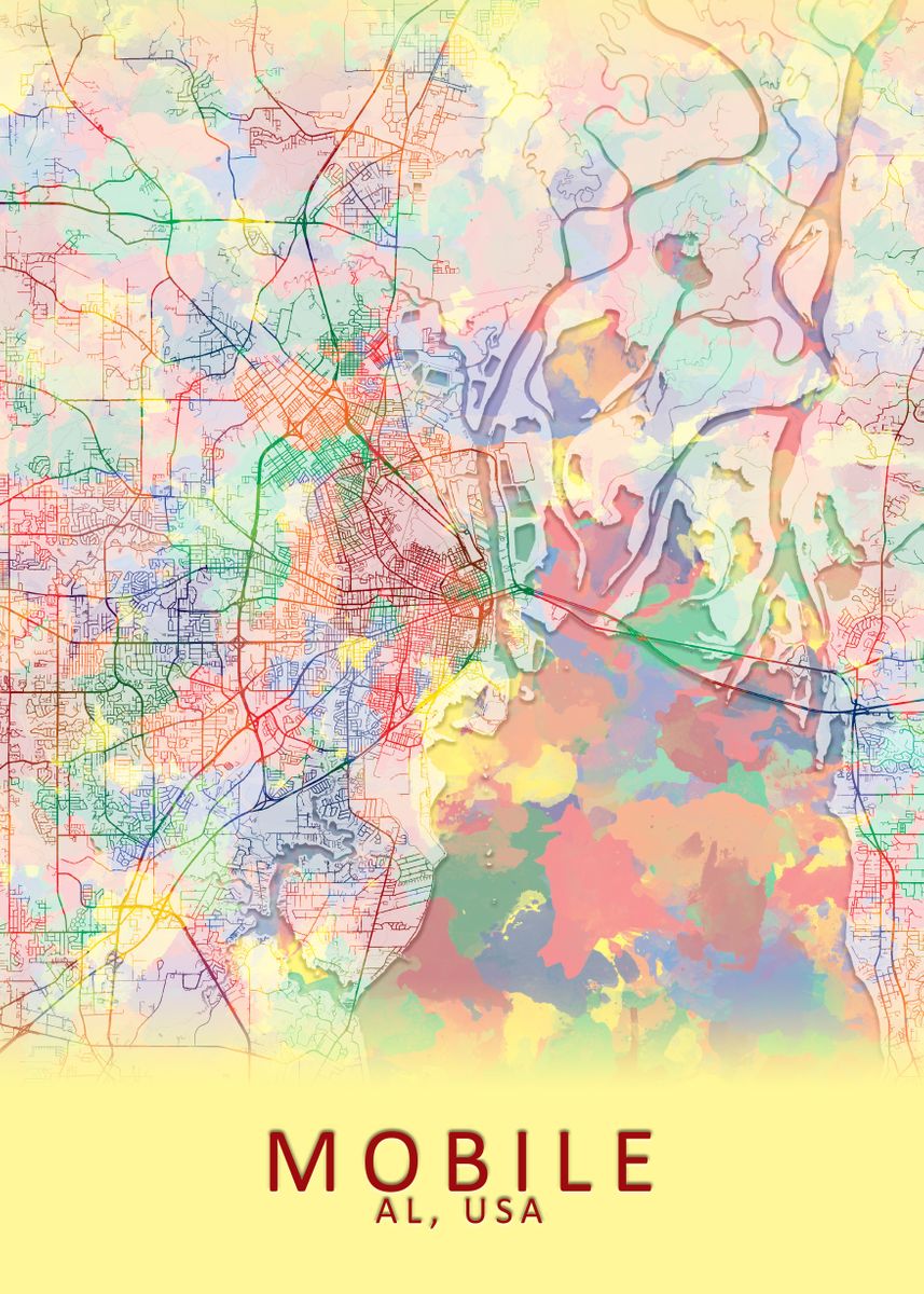 'Mobile AL USA City Map' Poster, picture, metal print, paint by City ...