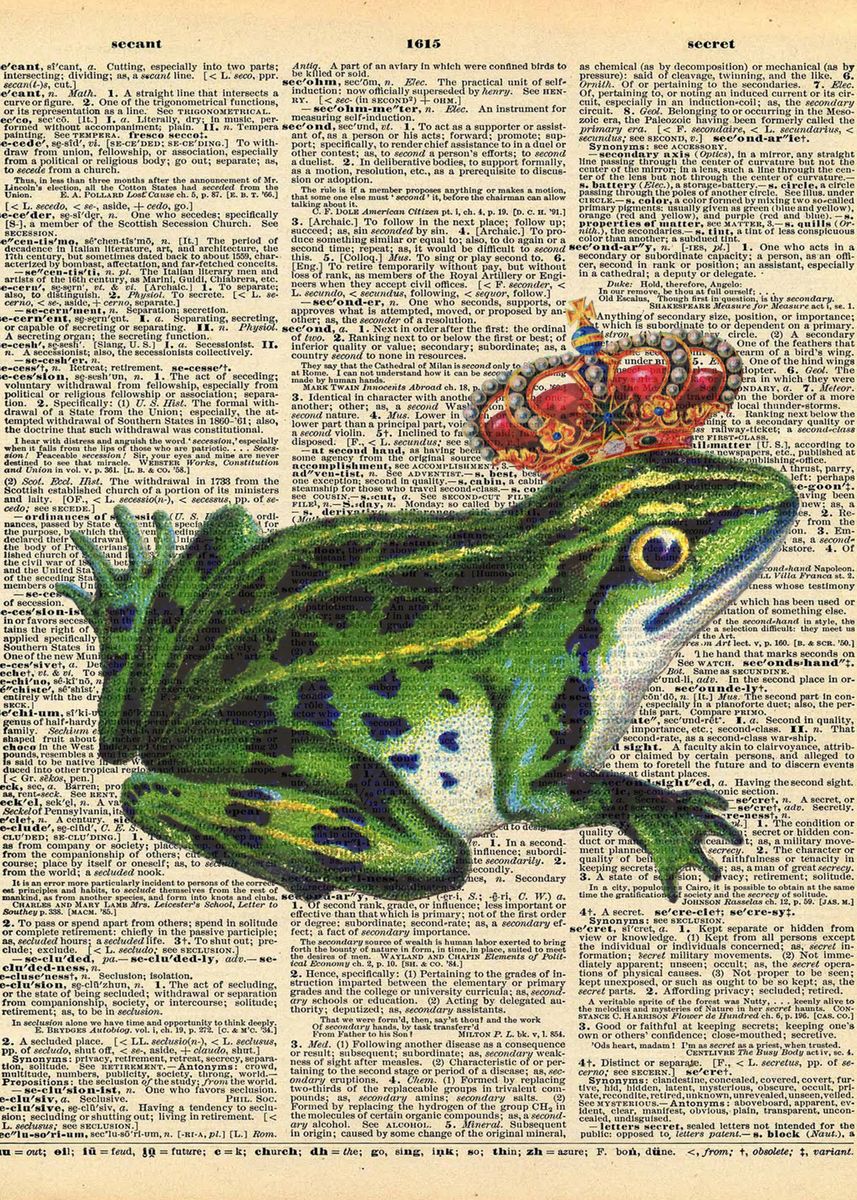 'Frog with Crown on Diction' Poster by Aloke Design | Displate