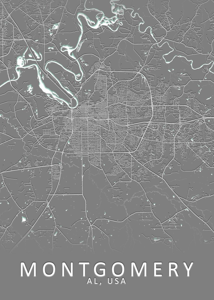 'Montgomery AL USA City Map' Poster, picture, metal print, paint by ...