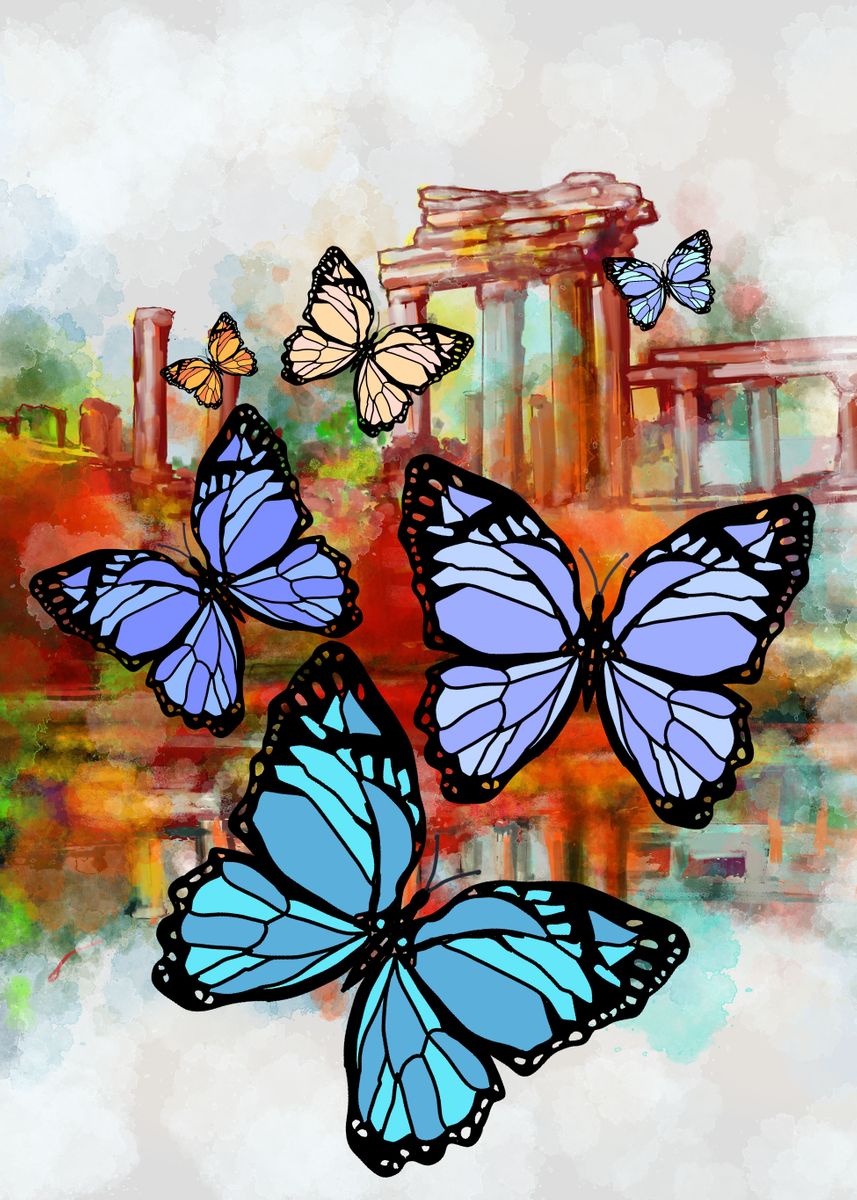 'Blue butterflies' Poster by Nesrin Gulistan | Displate