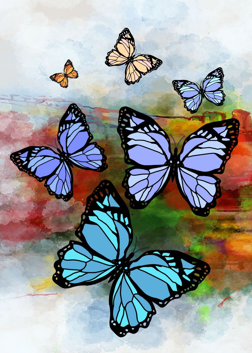'Blue butterflies' Poster by Nesrin Gulistan | Displate