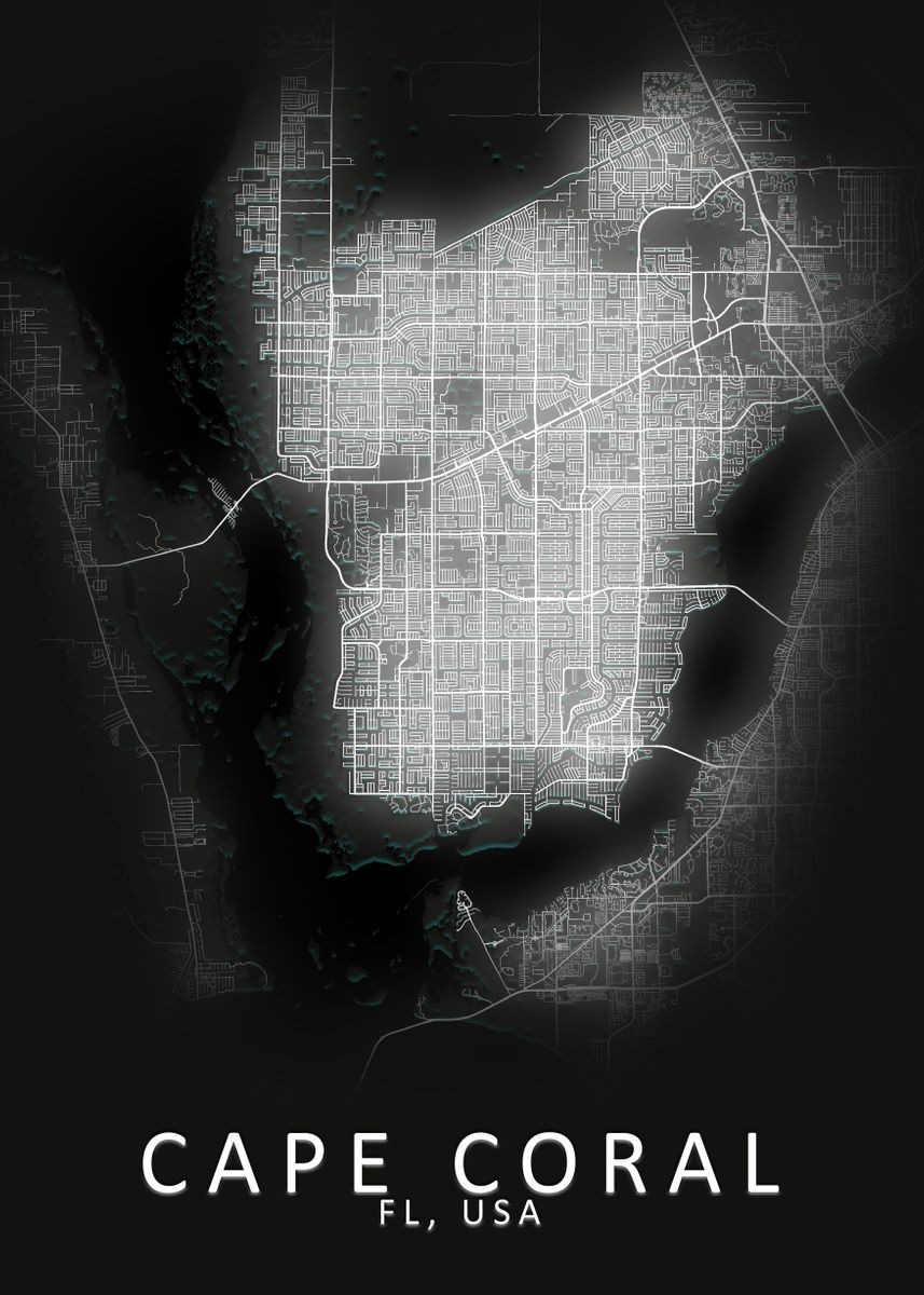 Cape Coral Fl Usa City Map Poster By City Map Art Prints Displate