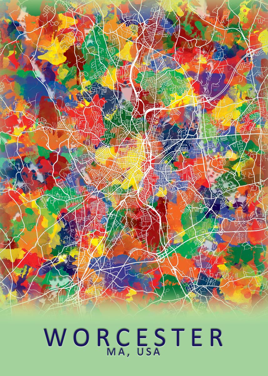 'Worcester MA USA City Map' Poster, picture, metal print, paint by City ...
