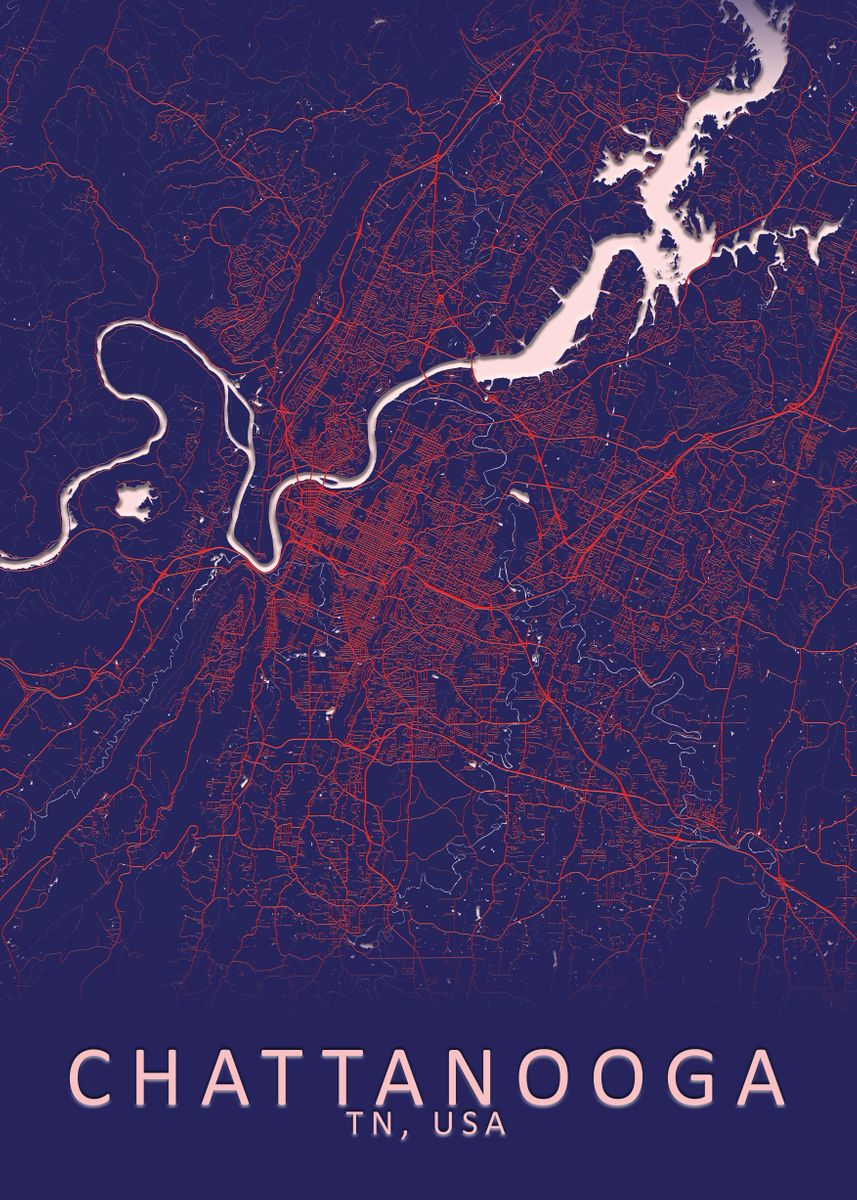 'Chattanooga USA City Map' Poster, picture, metal print, paint by City ...