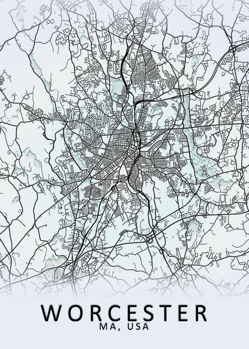 'Worcester MA USA City Map' Poster, picture, metal print, paint by City ...