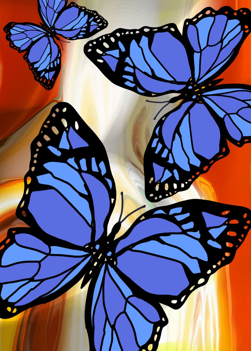 'Blue butterflies' Poster, picture, metal print, paint by Nesrin ...