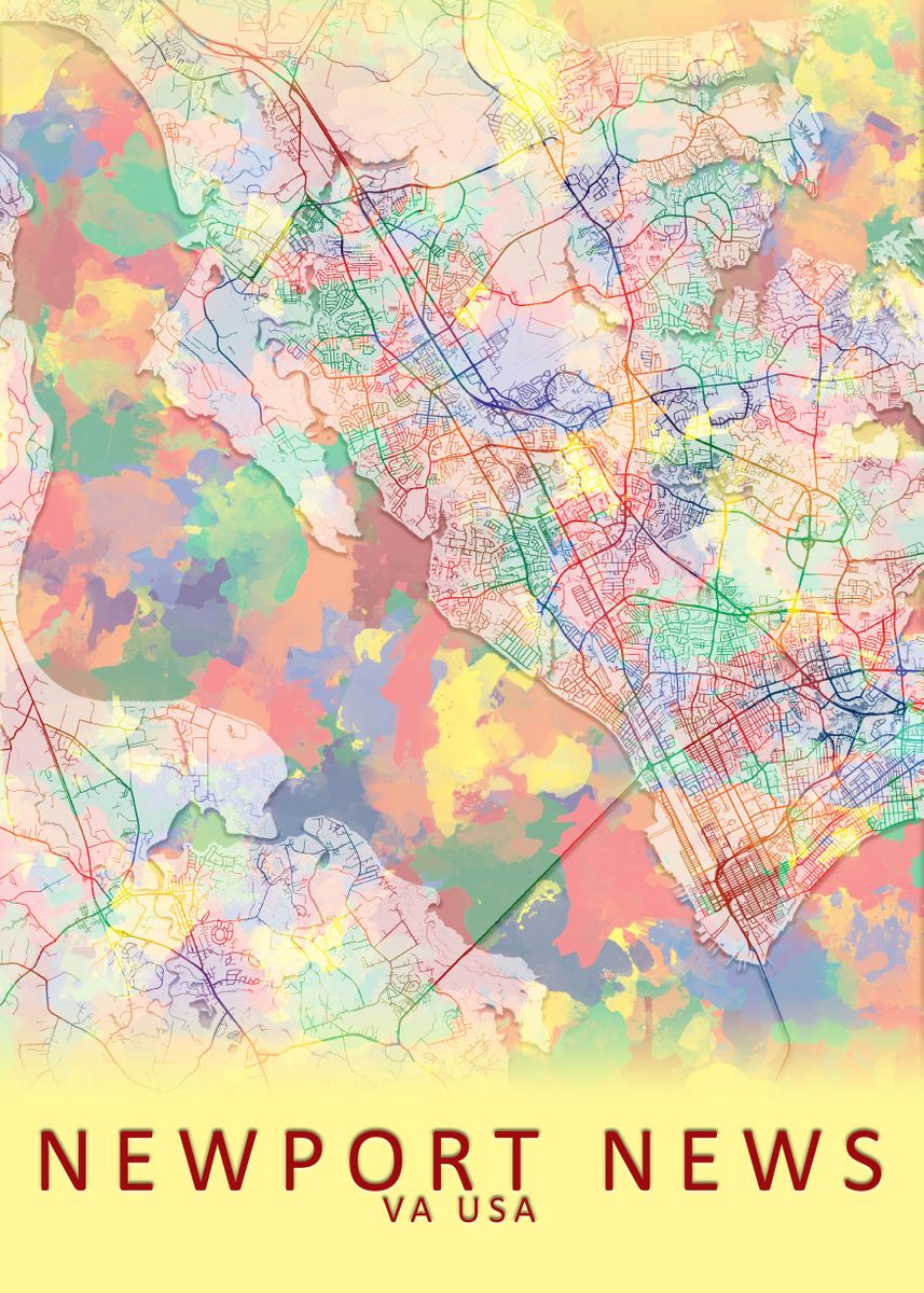 'Newport News USA City Map' Poster, picture, metal print, paint by City ...