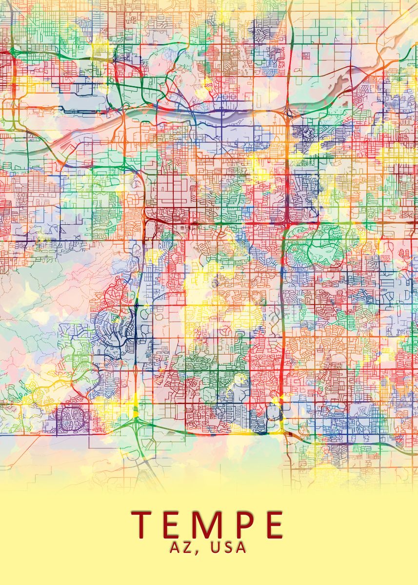 'Tempe AZ USA City Map' Poster, picture, metal print, paint by City Map ...