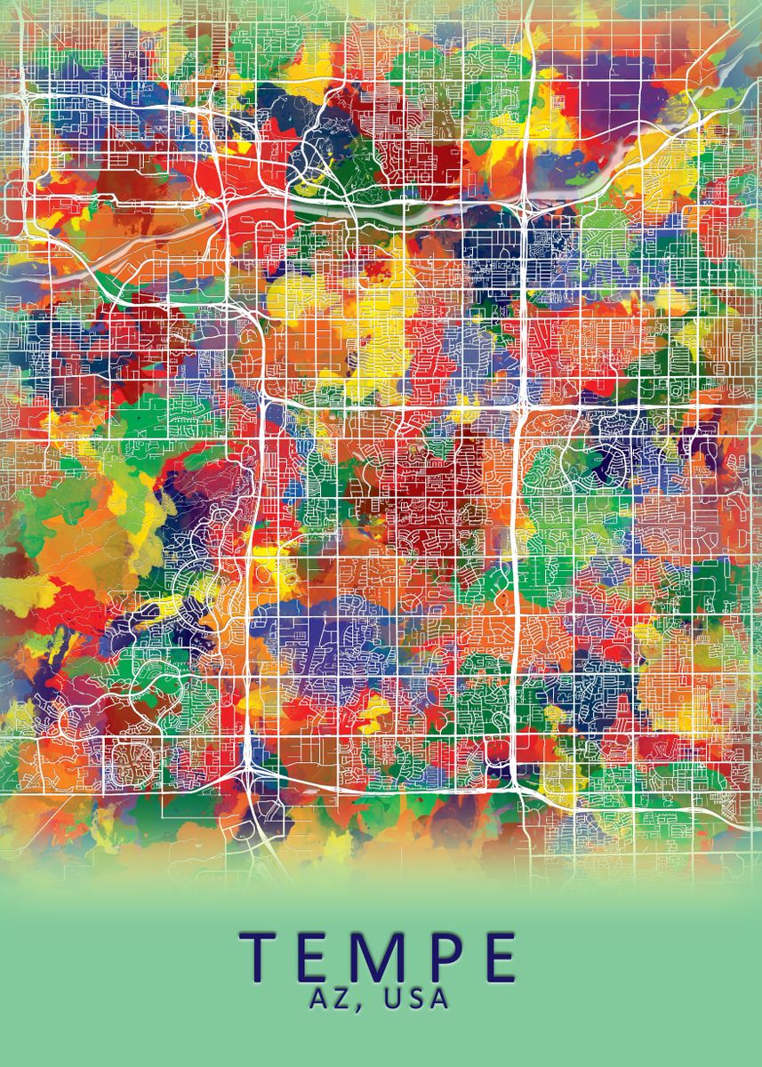 'Tempe AZ USA City Map' Poster, picture, metal print, paint by City Map ...